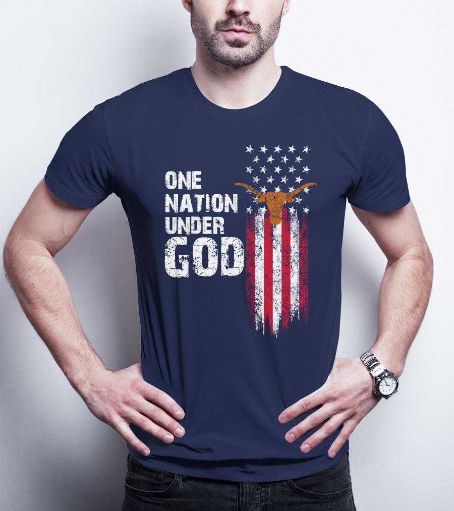 One Nation Under God Texas Longhorns Flag Usa T-Shirt