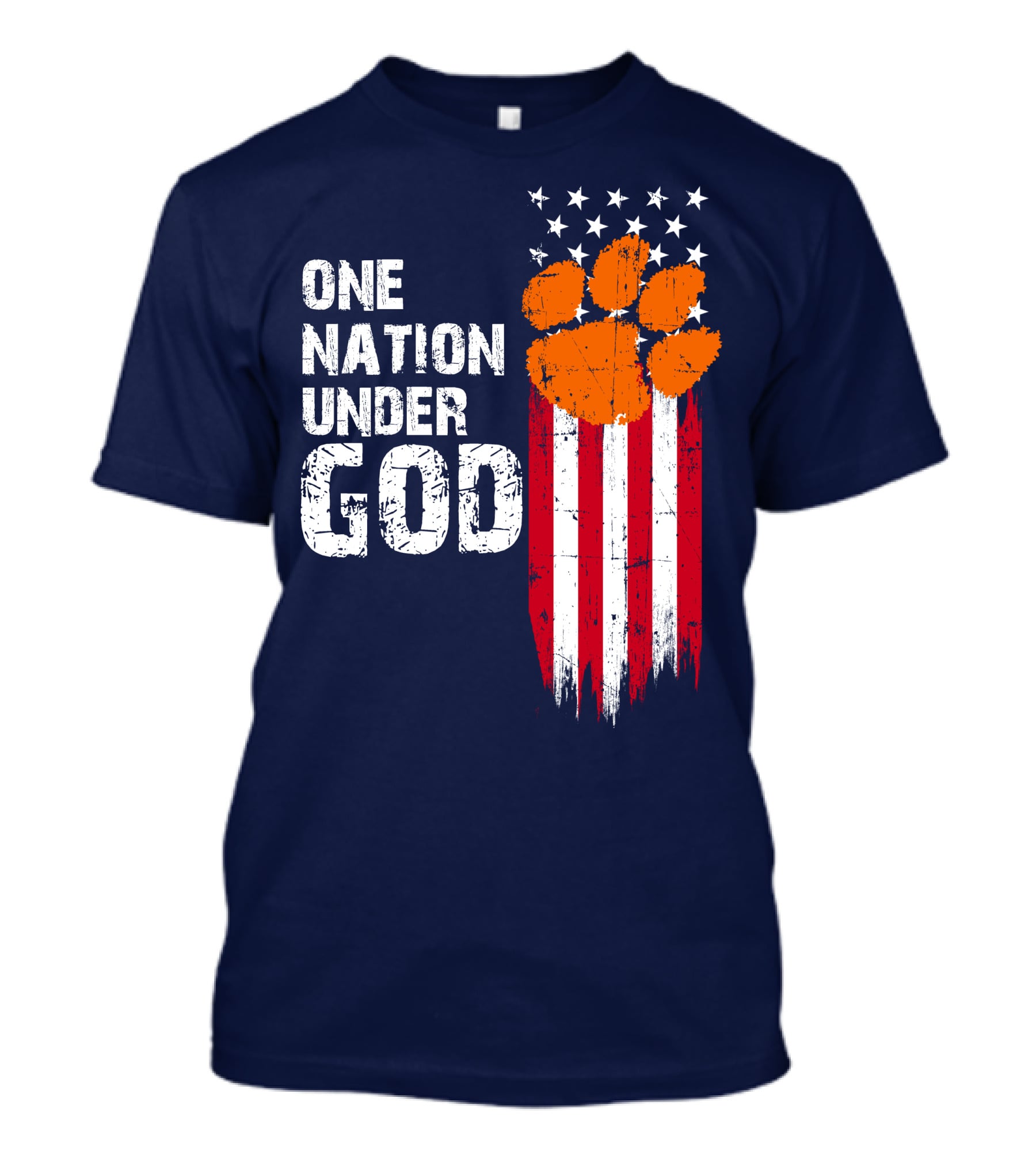 One Nation Under God Clemson Tigers American Flag Paw Print T-Shirt