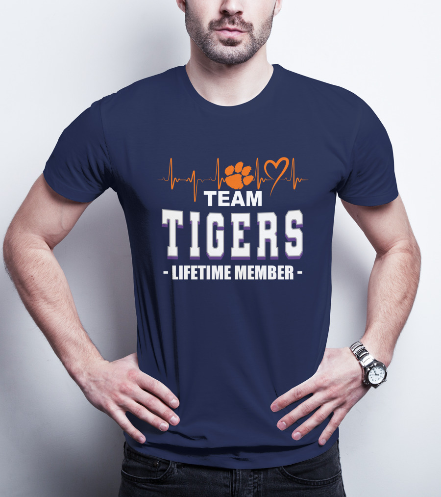 Team Tigers Lifetime Member Clemson Tigers Heartbeat Paw Heart T-Shirt