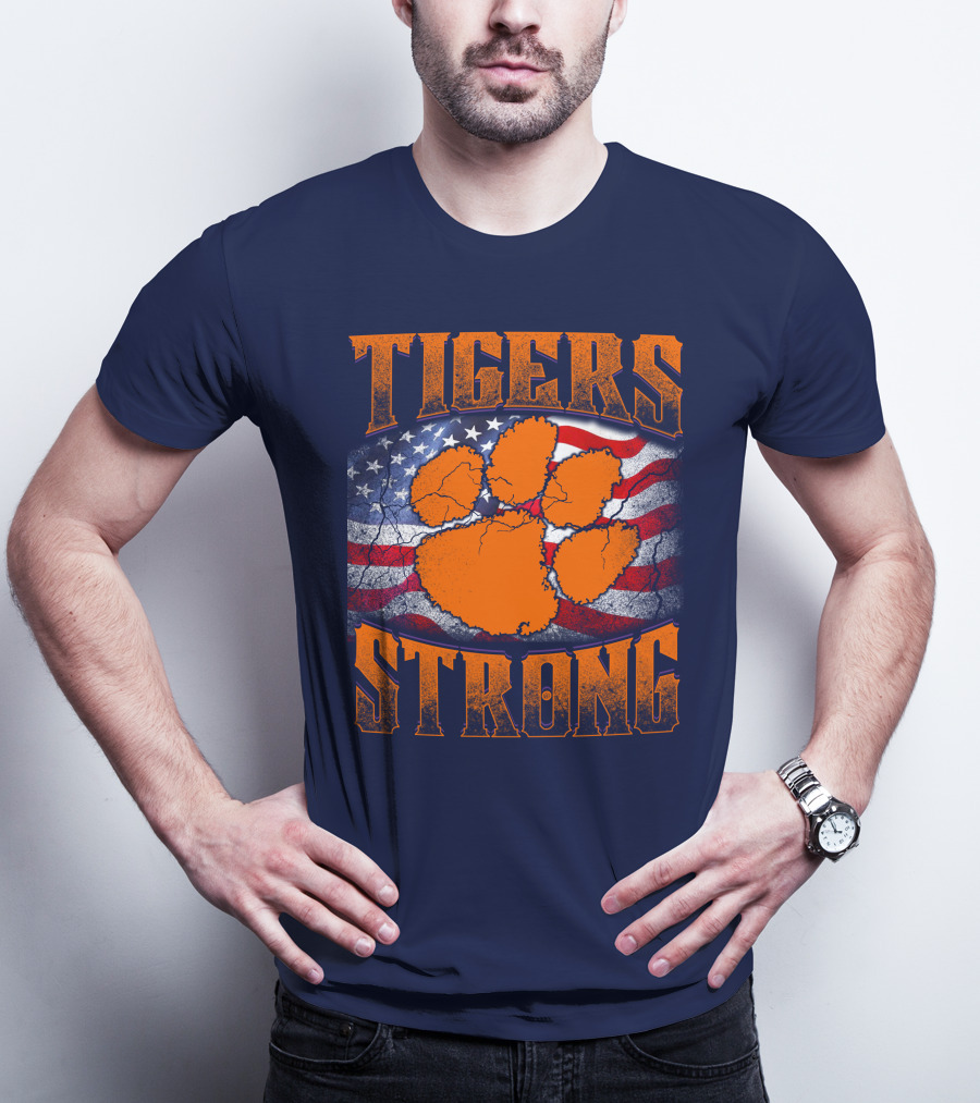 Clemson Tigers Strong American Flag Pawprint T-Shirt