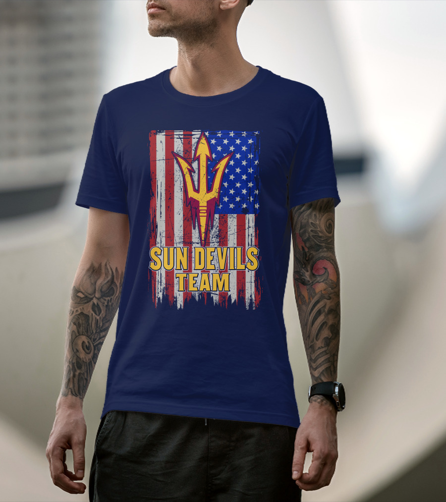Sun Devils Team Arizona State American Flag Trident T-Shirt