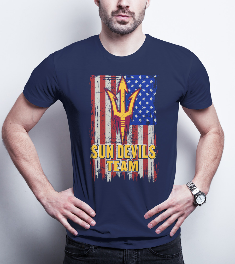 Sun Devils Team Arizona State American Flag Trident T-Shirt
