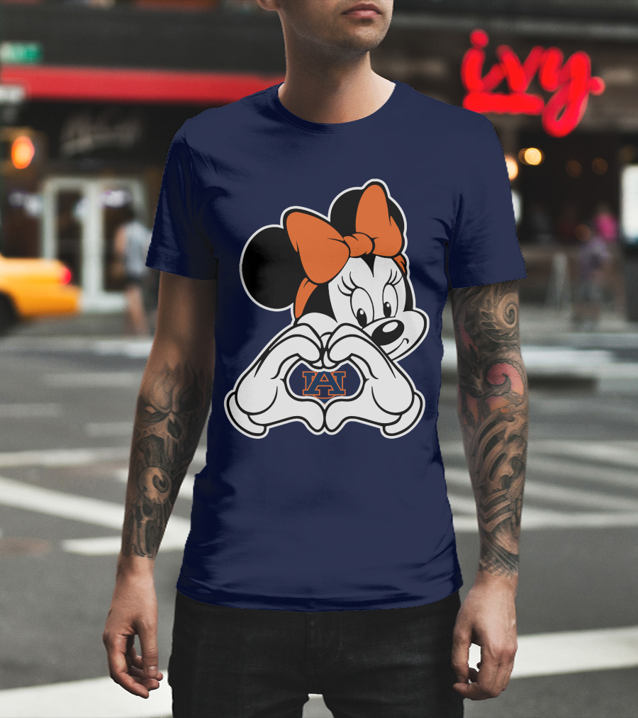 Minnie Mouse Auburn Tigers Au Logo Heart Hands T-Shirt