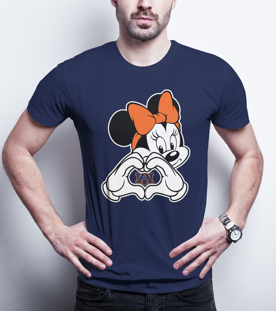 Minnie Mouse Auburn Tigers Au Logo Heart Hands T-Shirt