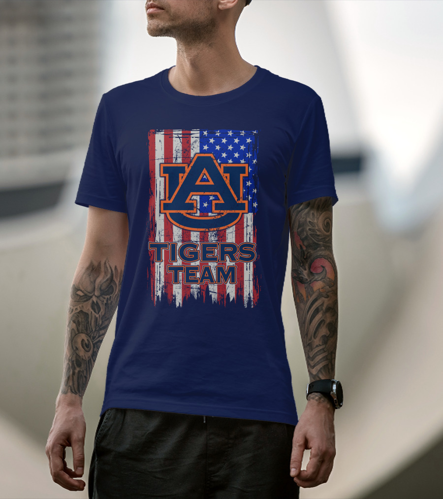 Auburn Tigers Team American Flag T-Shirt