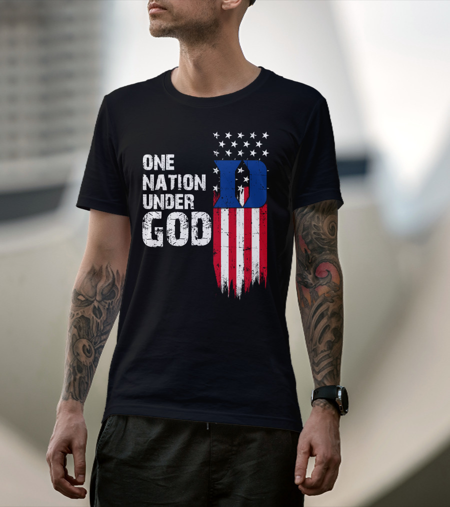 One Nation Under God Duke Blue Devils Usa Flag Stars And Stripes T-Shirt