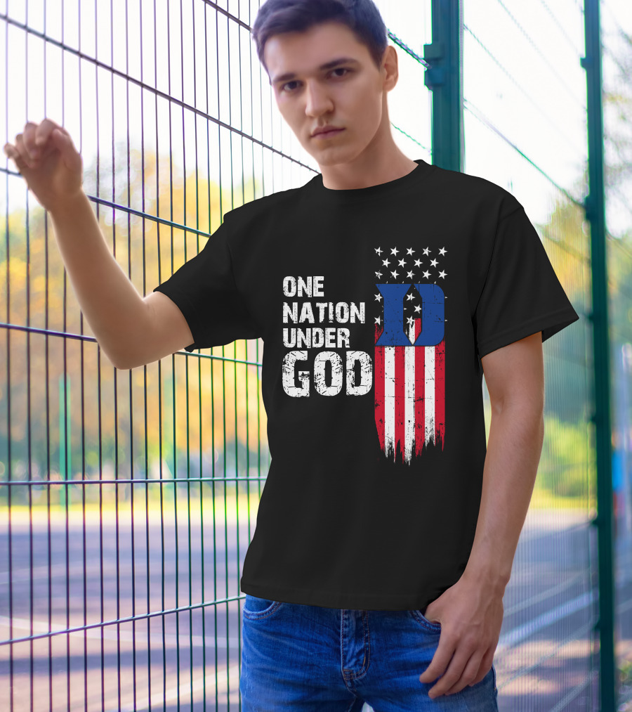 One Nation Under God Duke Blue Devils Usa Flag Stars And Stripes T-Shirt