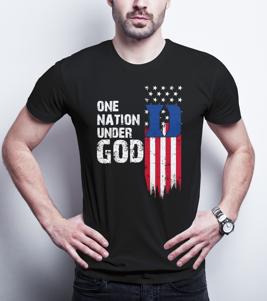 One Nation Under God Duke Blue Devils Usa Flag Stars And Stripes T-Shirt