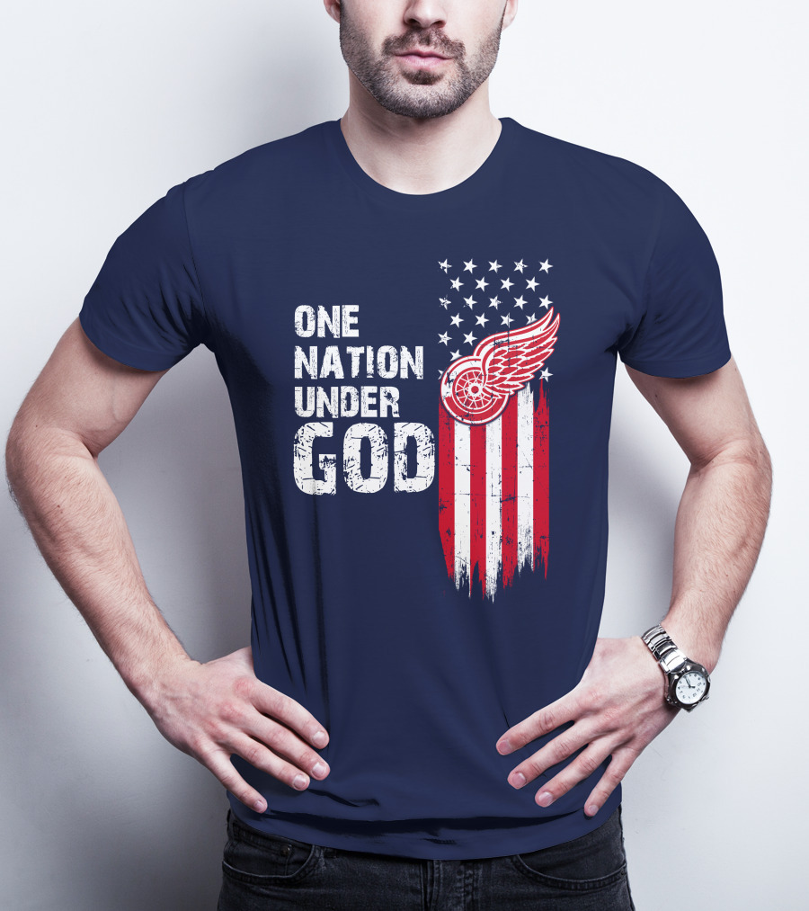 One Nation Under God Detroit Redwings American Flag Stars And Stripes T-Shirt