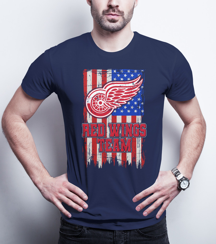 Detroit Red Wings Team American Flag T-Shirt