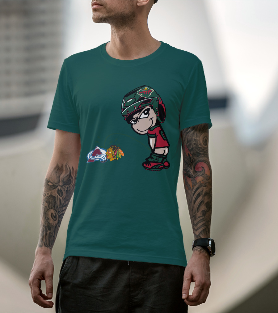 Minnesota Wild Character Mocking Colorado Avalanche And Chicago Blackhawks T-Shirt
