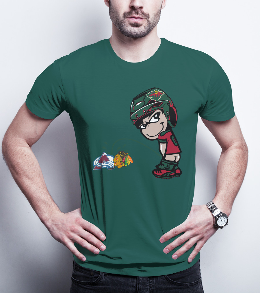 Minnesota Wild Character Mocking Colorado Avalanche And Chicago Blackhawks T-Shirt