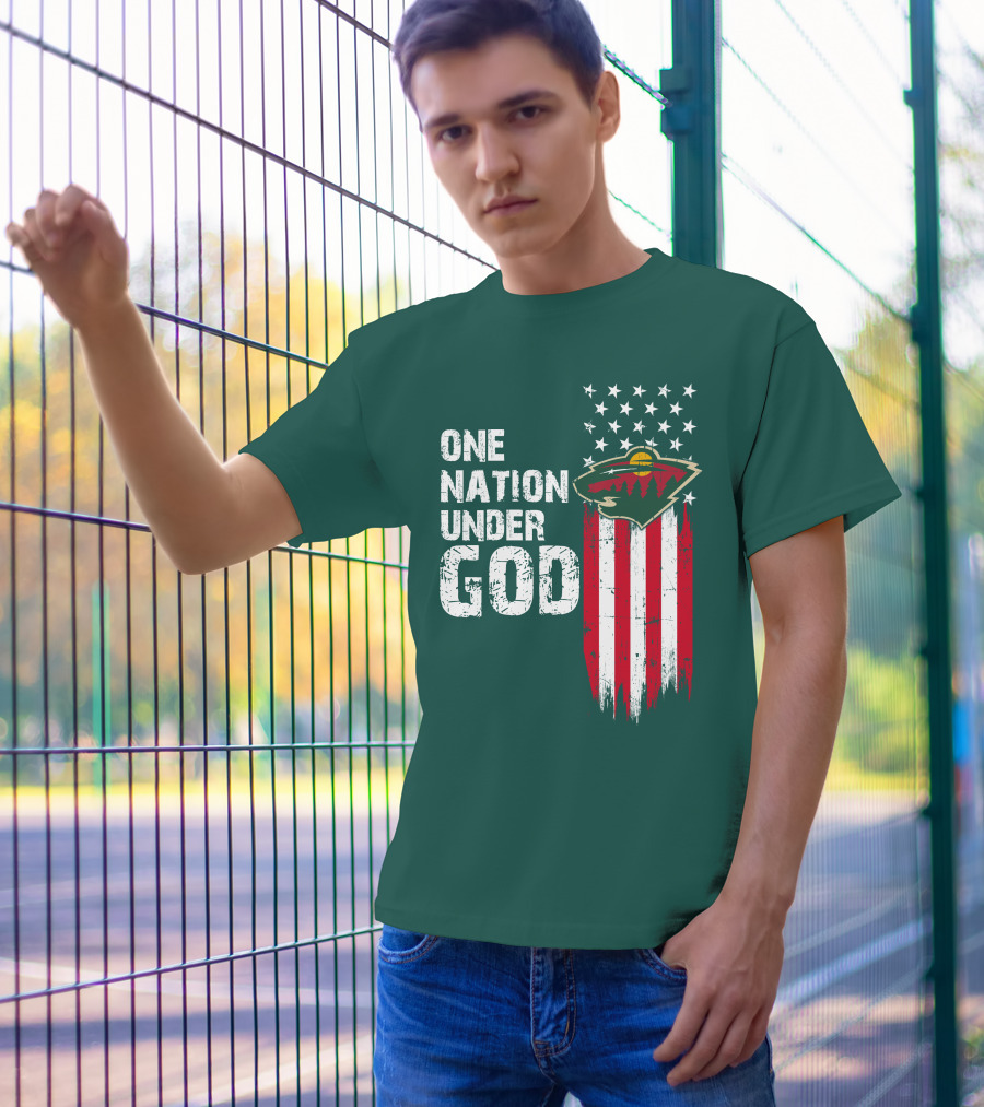 One Nation Under God Minnesota Wild Logo American Flag Stars And Stripes T-Shirt