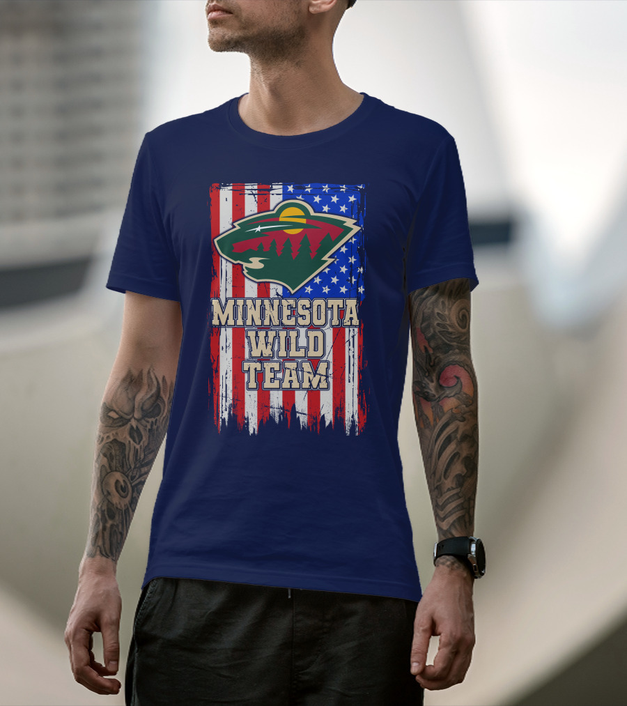 Minnesota Wild Team American Flag T-Shirt