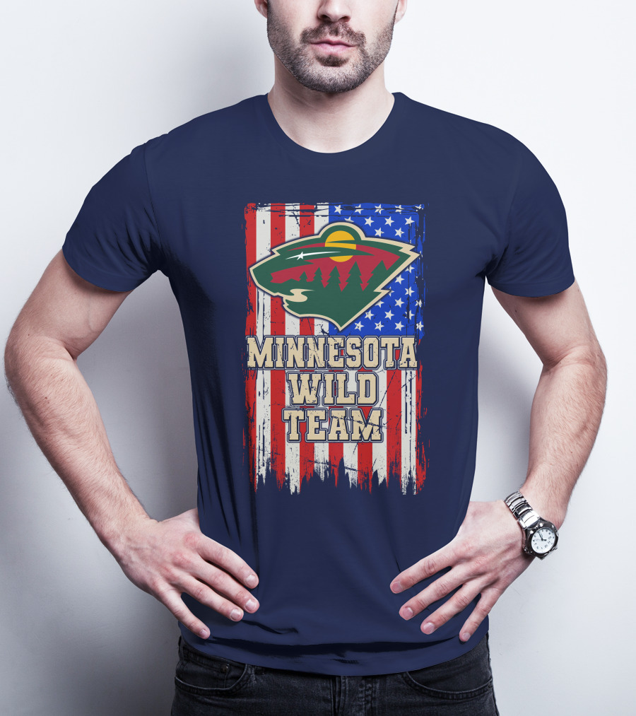 Minnesota Wild Team American Flag T-Shirt