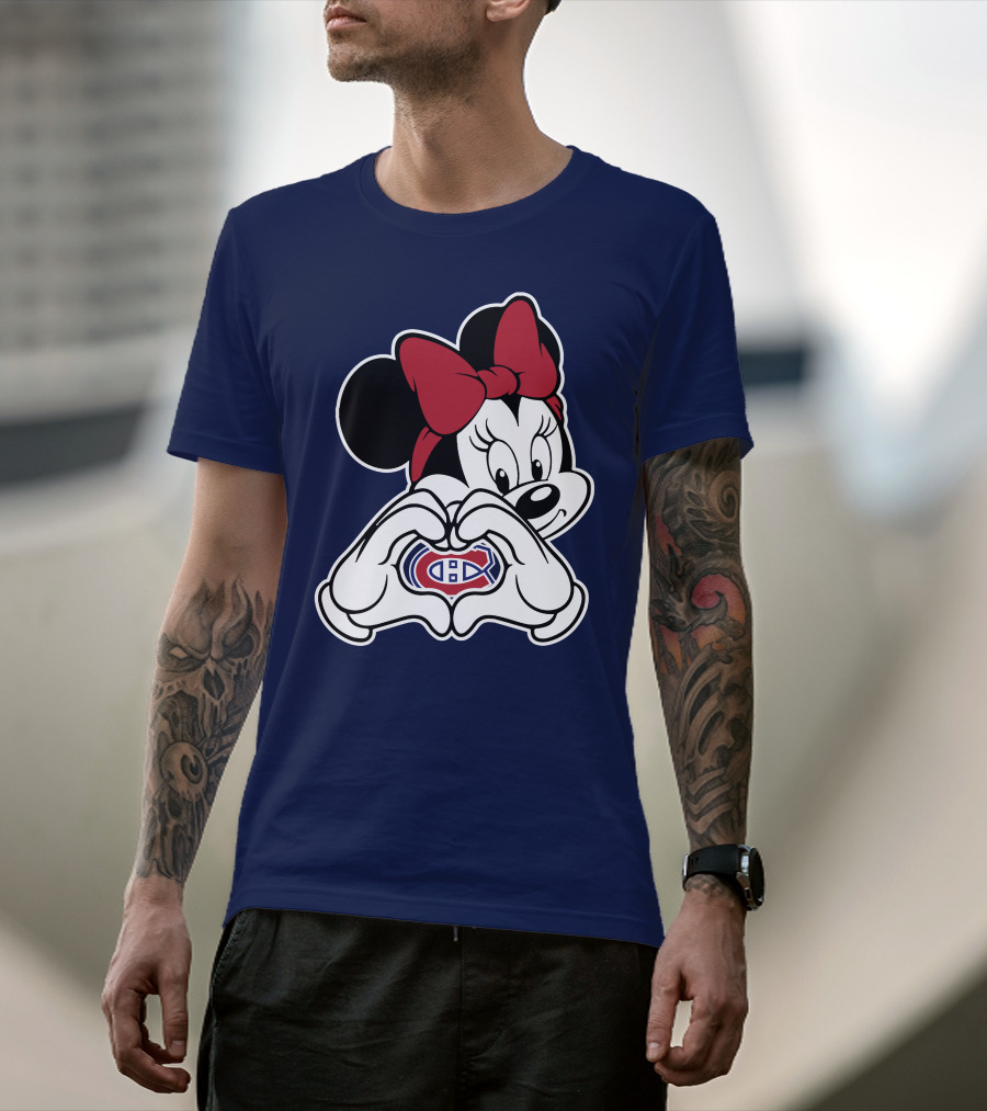 Minnie Mouse Heart Hands Montreal Canadiens Logo Red Bow T-Shirt