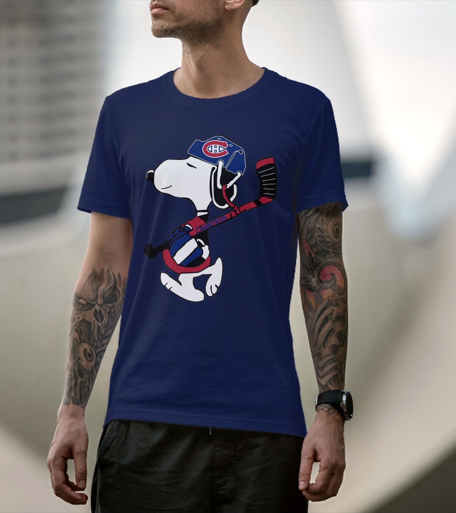Canadiens Snoopy With Hockey Helmet And Stick T-Shirt