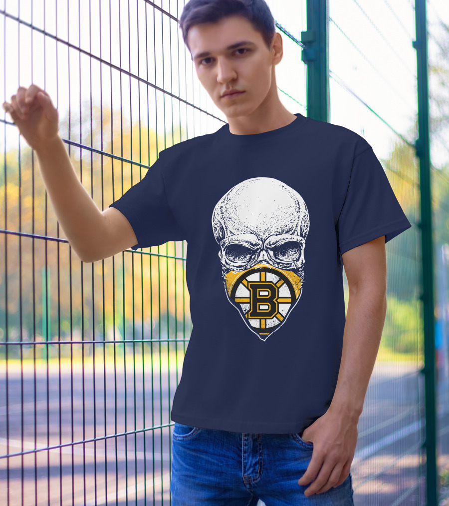 Boston Bruins Hockey Skull Logo Mashup T-Shirt