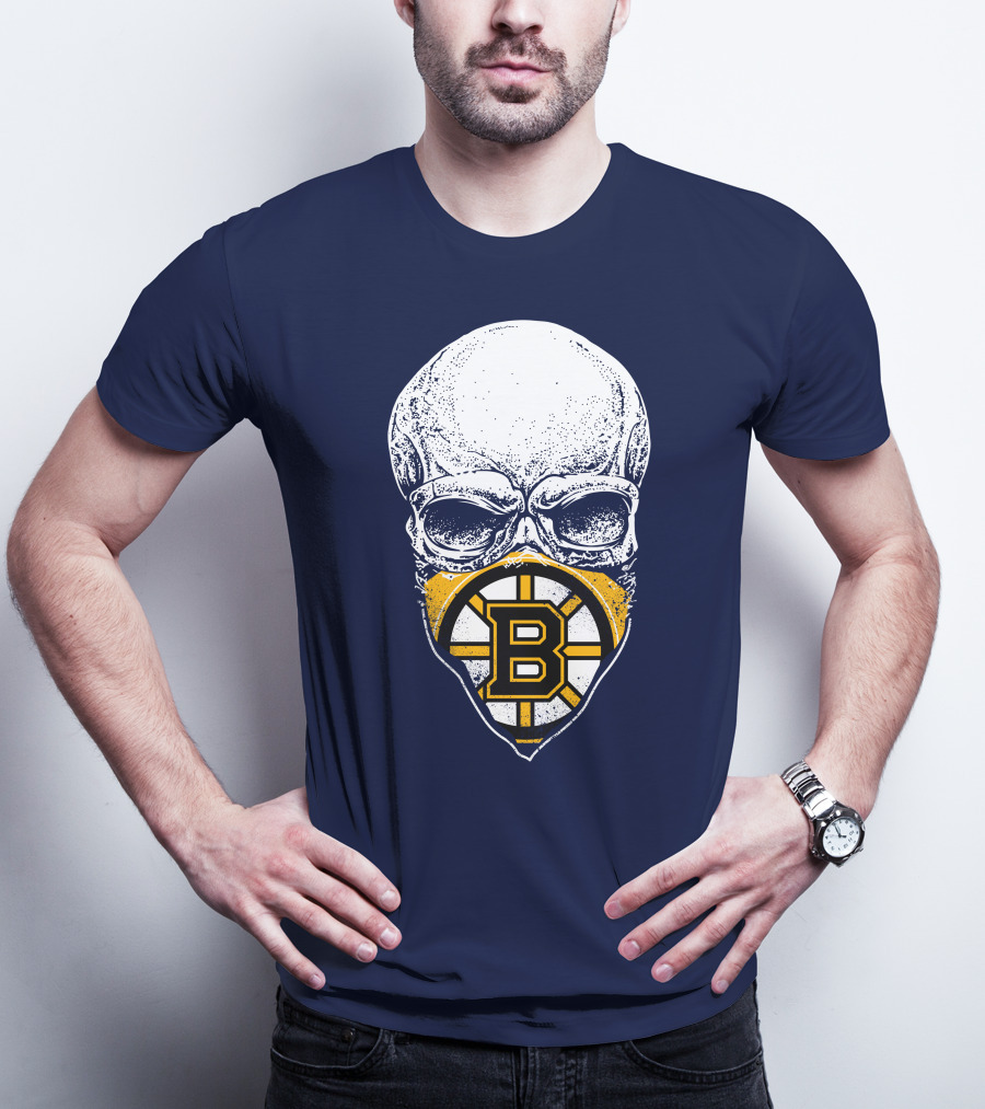 Boston Bruins Hockey Skull Logo Mashup T-Shirt