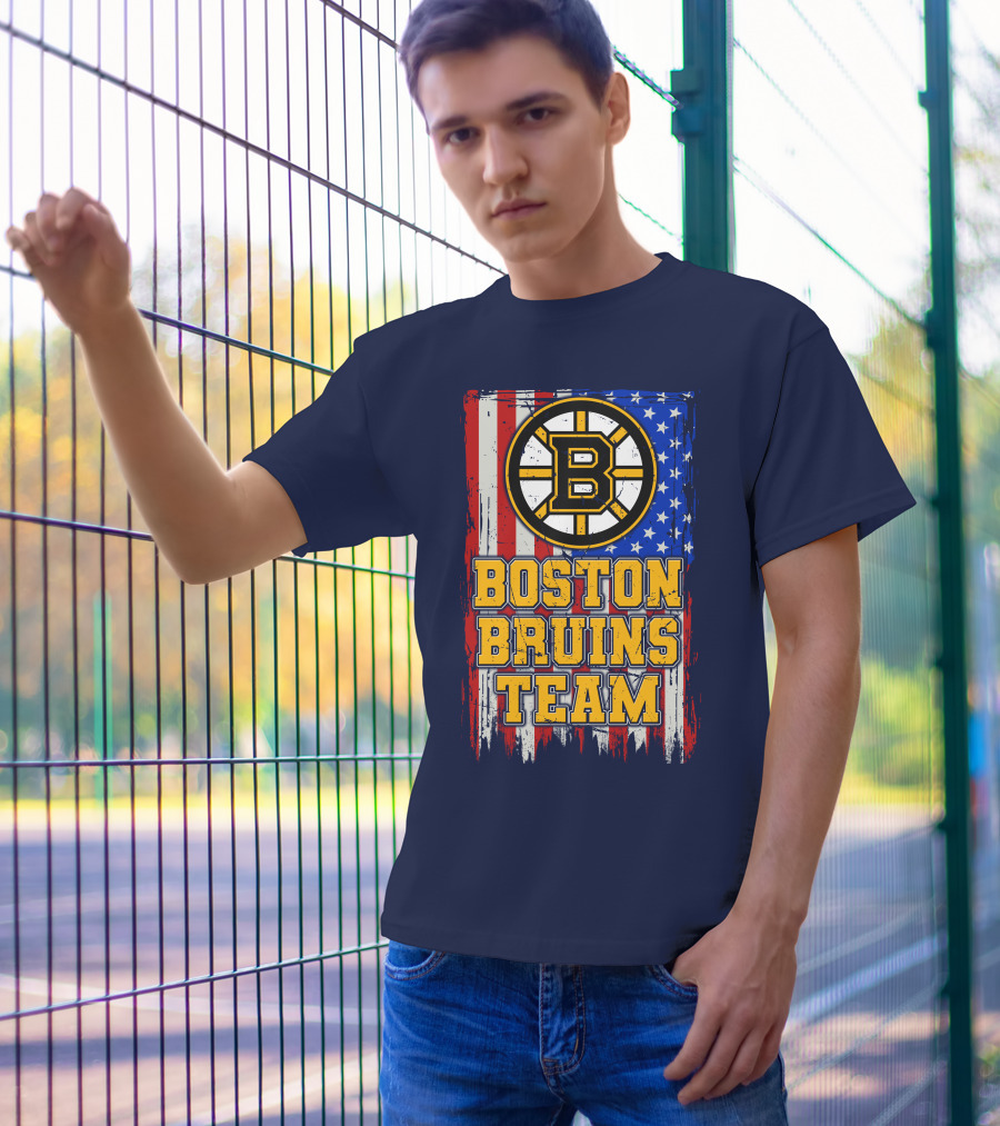 Boston Bruins Team American Flag T-Shirt