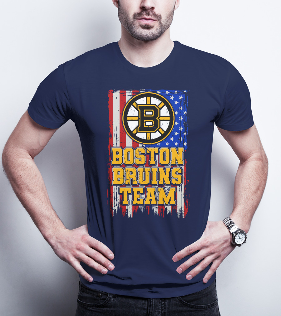 Boston Bruins Team American Flag T-Shirt