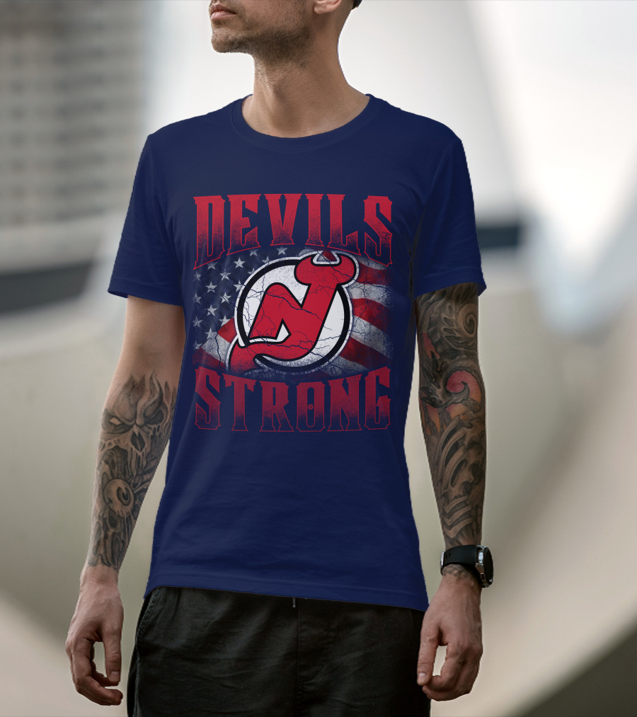 New Jersey Devils Strong Usa Flag T-Shirt