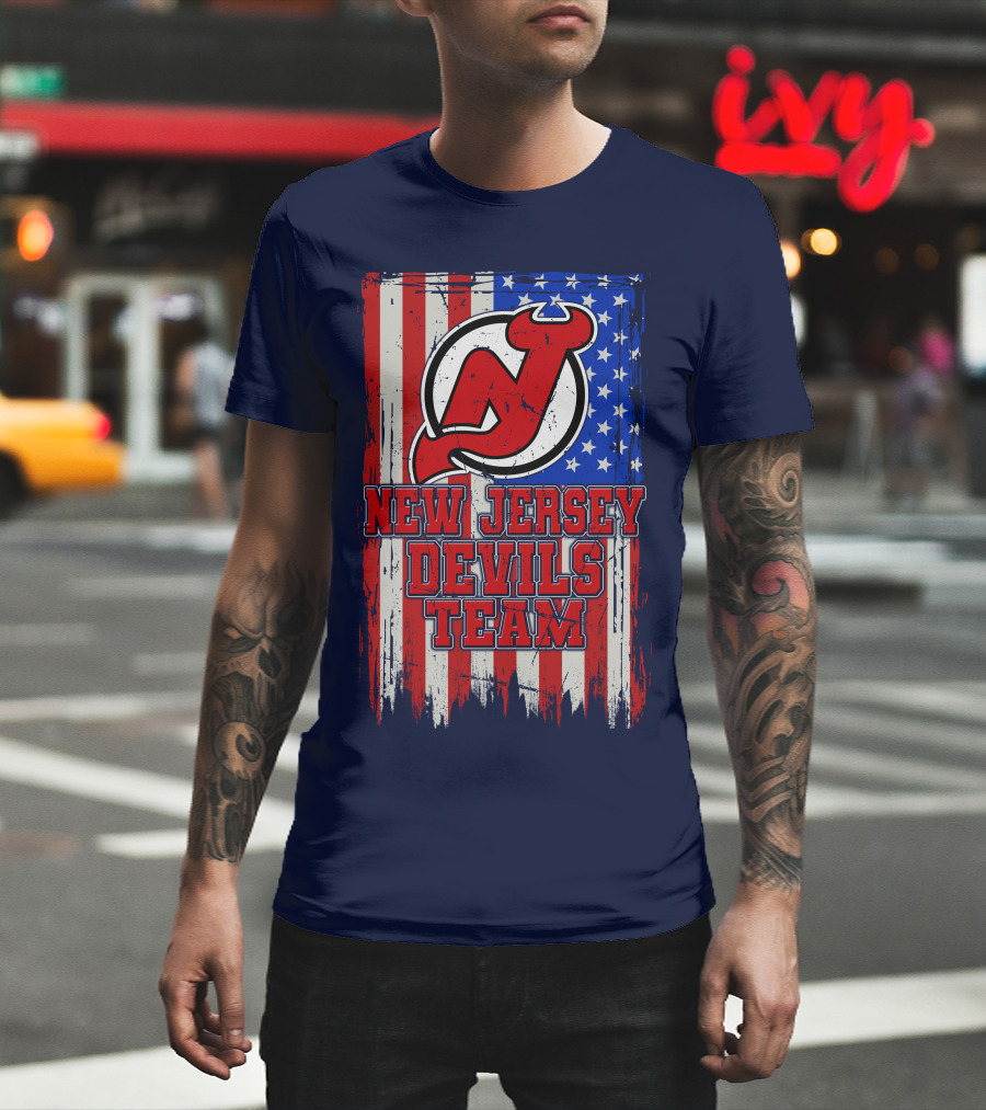 New Jersey Devils Team American Flag T-Shirt