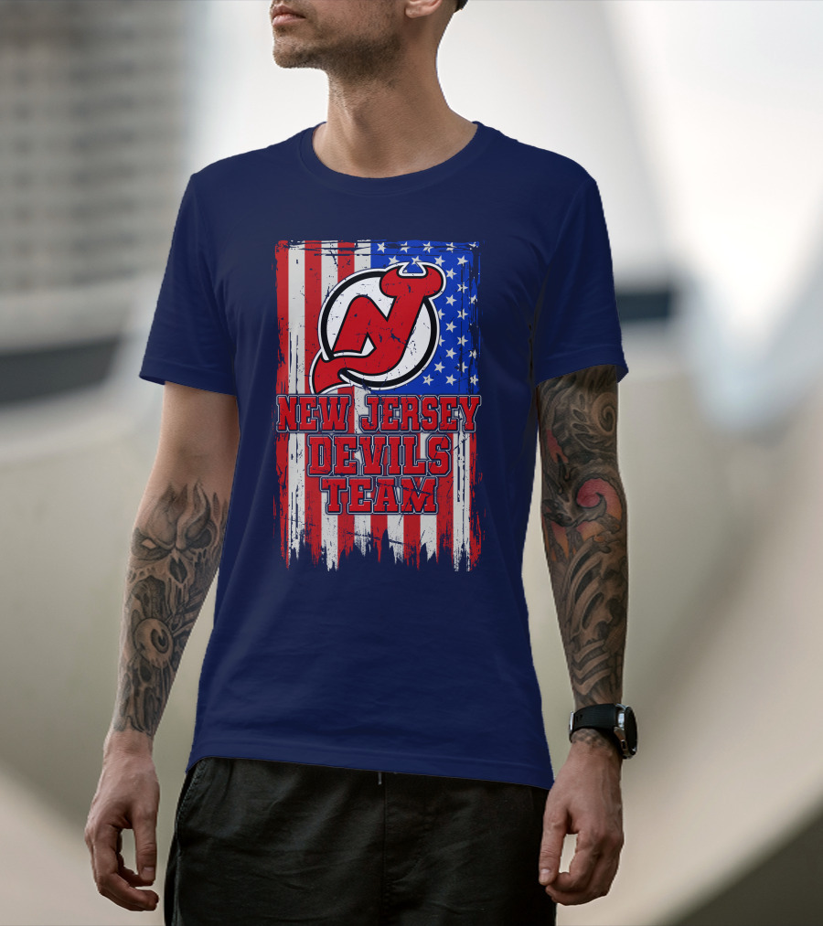 New Jersey Devils Team American Flag T-Shirt