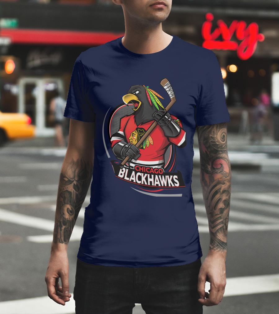 Chicago Blackhawks Hockey Logo Bird Mascot T-Shirt