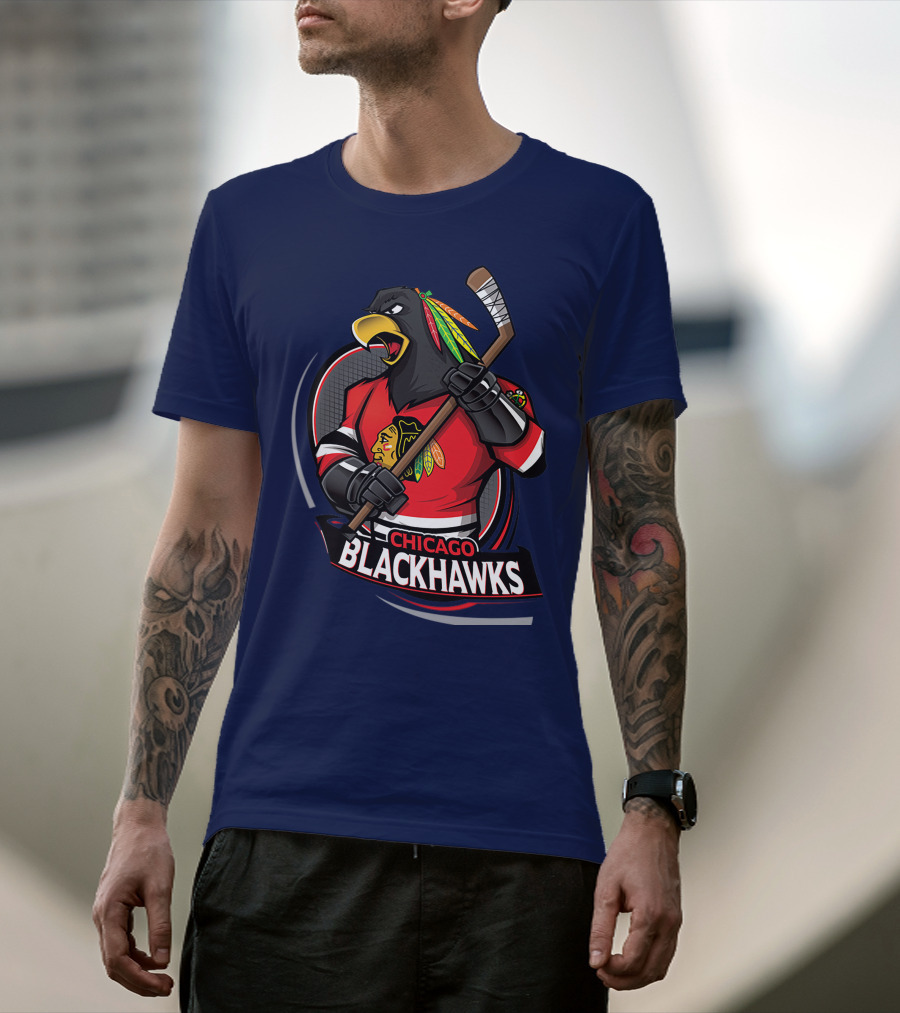 Chicago Blackhawks Hockey Logo Bird Mascot T-Shirt