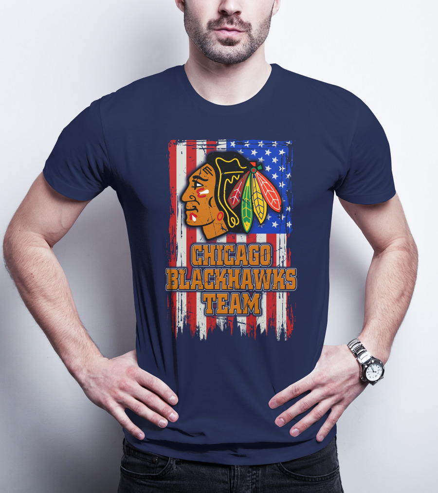 Chicago Blackhawks Team American Flag T-Shirt