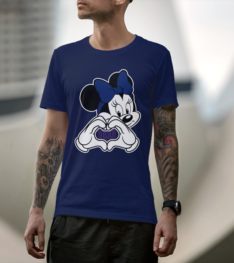 Minnie Mouse Heart Hands New York Giants Nfl Collaboration T-Shirt