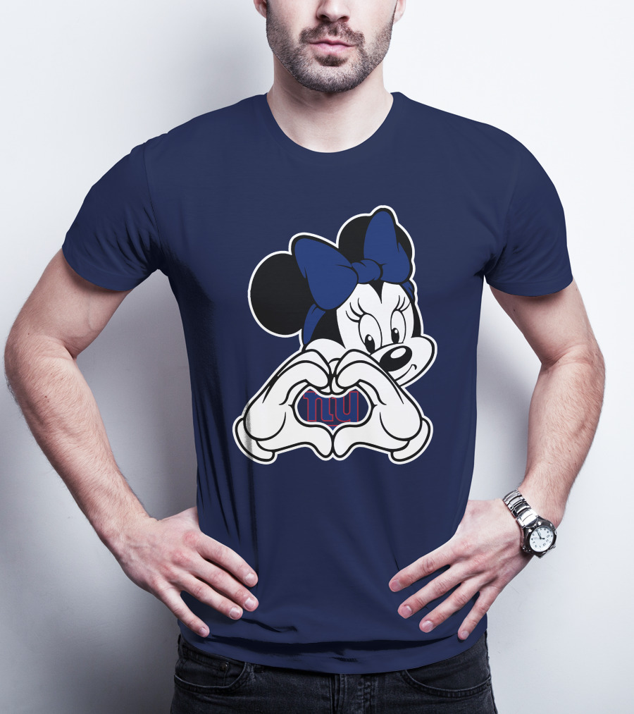Minnie Mouse Heart Hands New York Giants Nfl Collaboration T-Shirt
