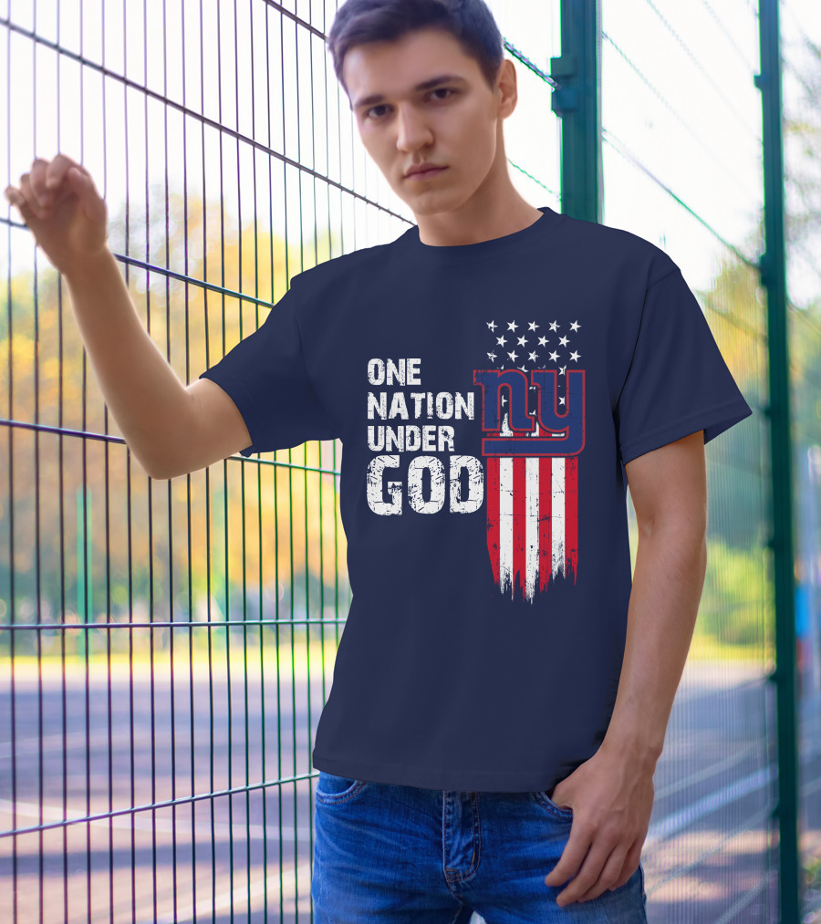 One Nation Under God Ny American Flag Design New York Giants T-Shirt