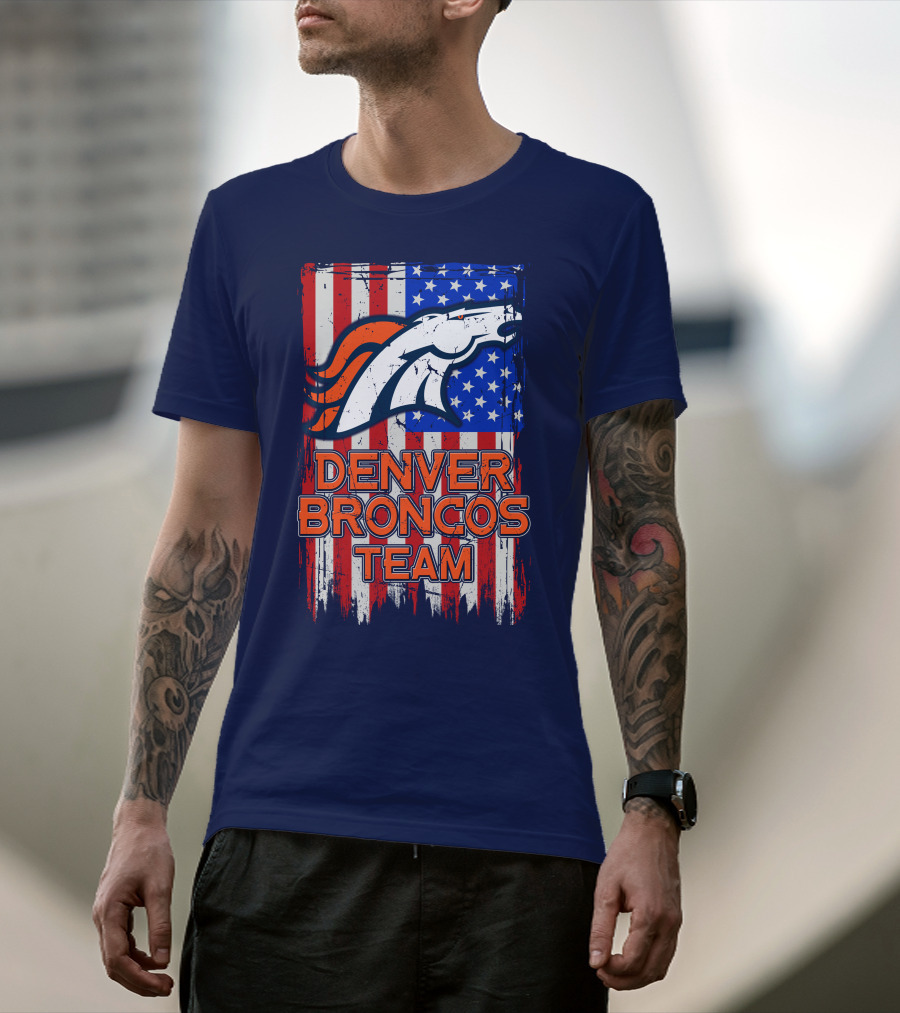 Denver Broncos Team American Flag T-Shirt