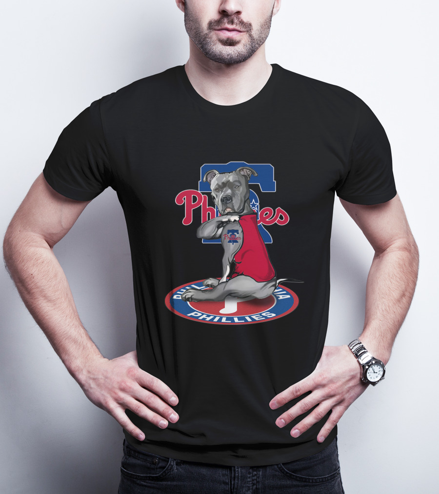 Philadelphia Phillies Dog In Red Shirt Sitting On T-Shirt