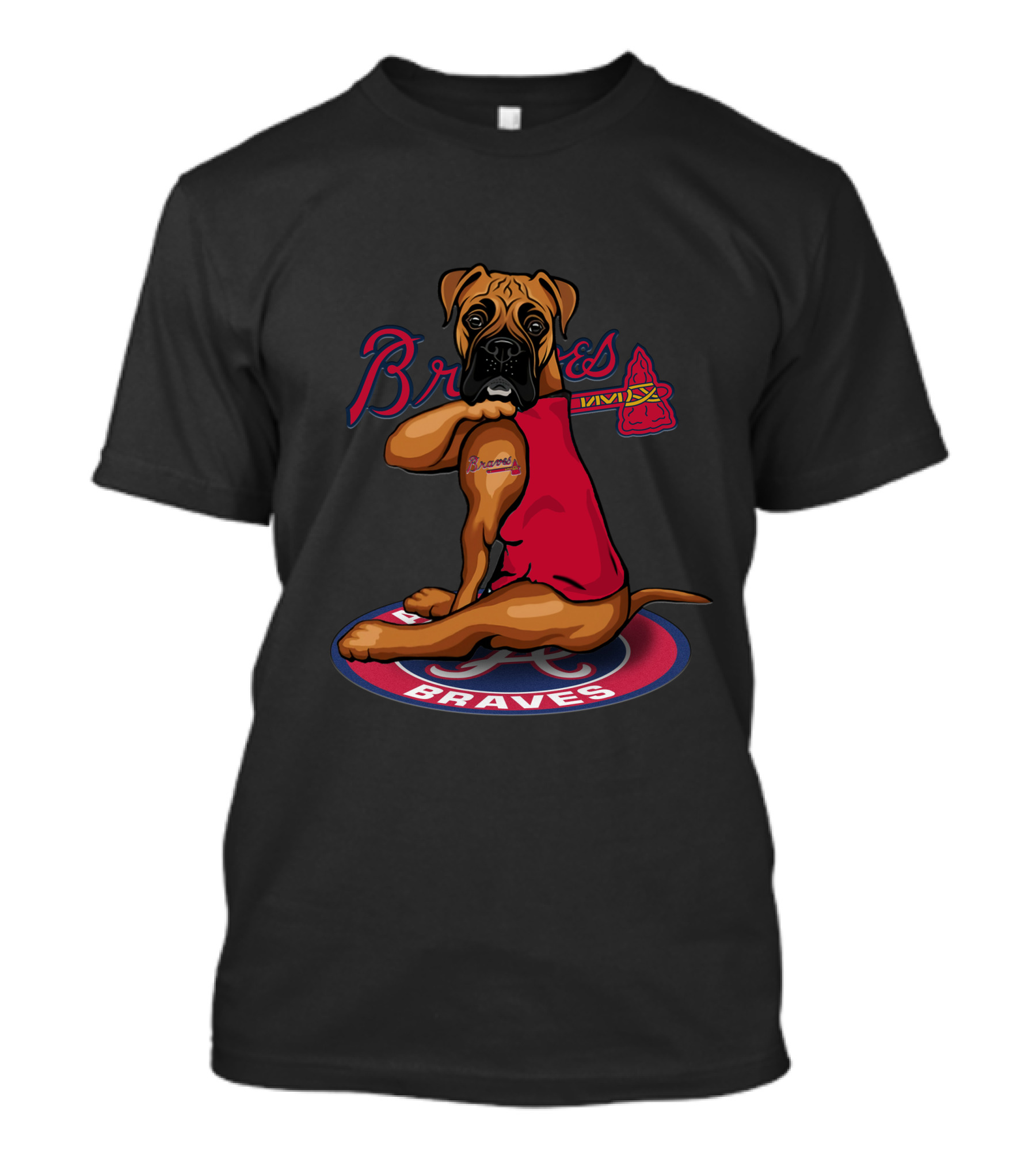 Braves Boxer Dog With Braves Tattoo And Tomahawk On Atlanta Braves T-Shirt