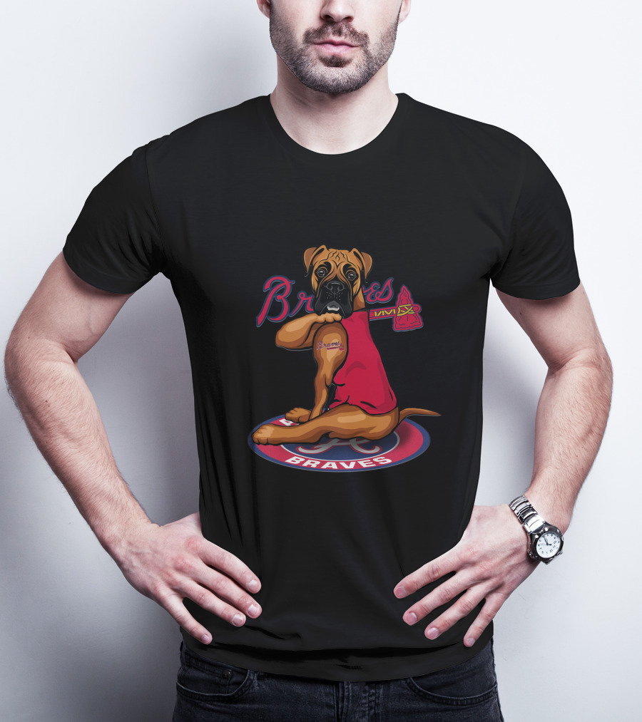 Braves Boxer Dog With Braves Tattoo And Tomahawk On Atlanta Braves T-Shirt