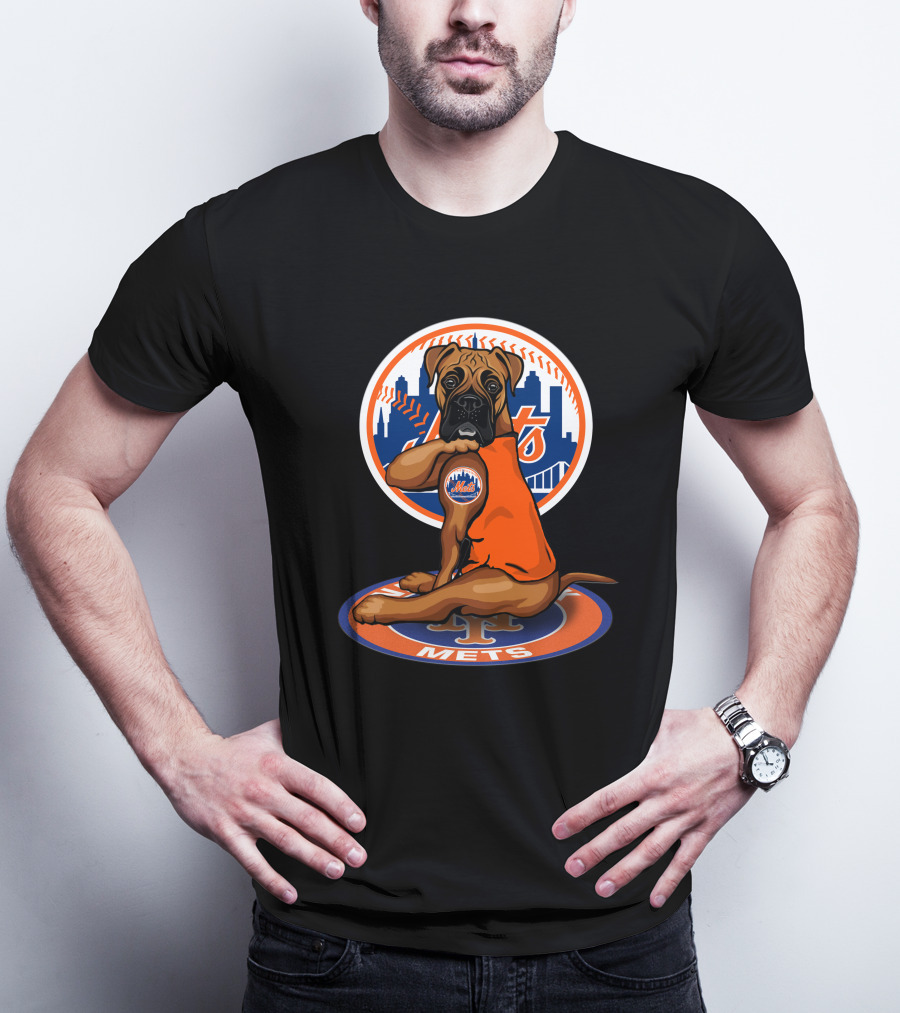 New York Mets Boxer Dog Skyline Baseball 18 T-Shirt