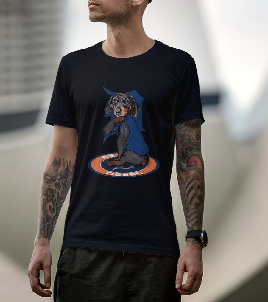 Detroit Tigers Dachshund In Team Logo Attire T-Shirt