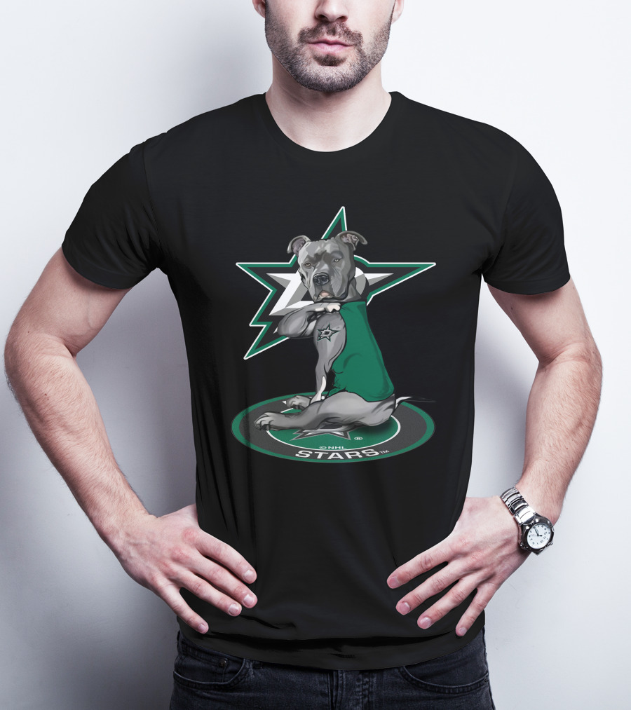 Nhl Dallas Stars Dog With Star Logo And Green Jersey T-Shirt