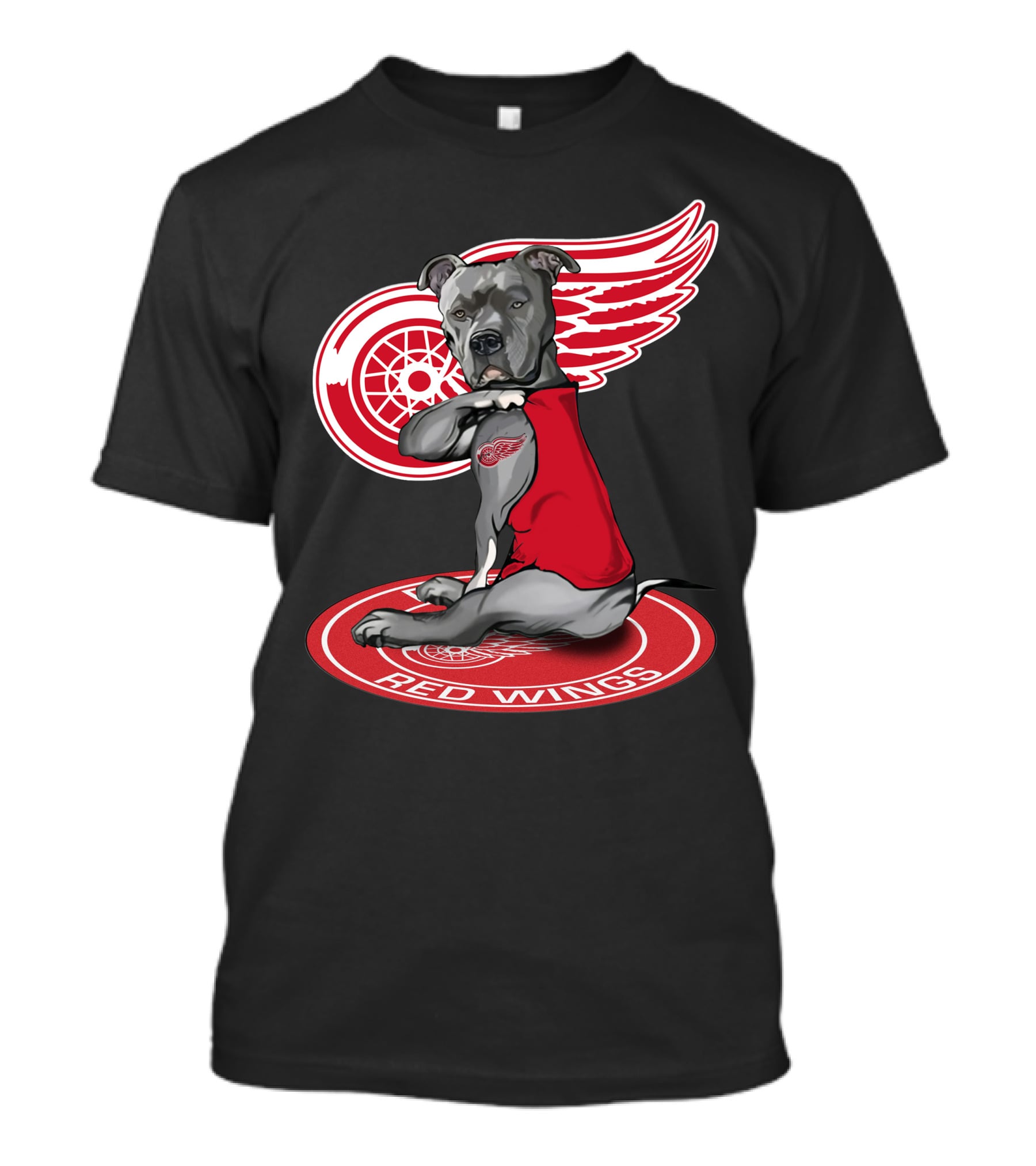 Detroit Red Wings Dog With Logo Wings And Red Vest T-Shirt