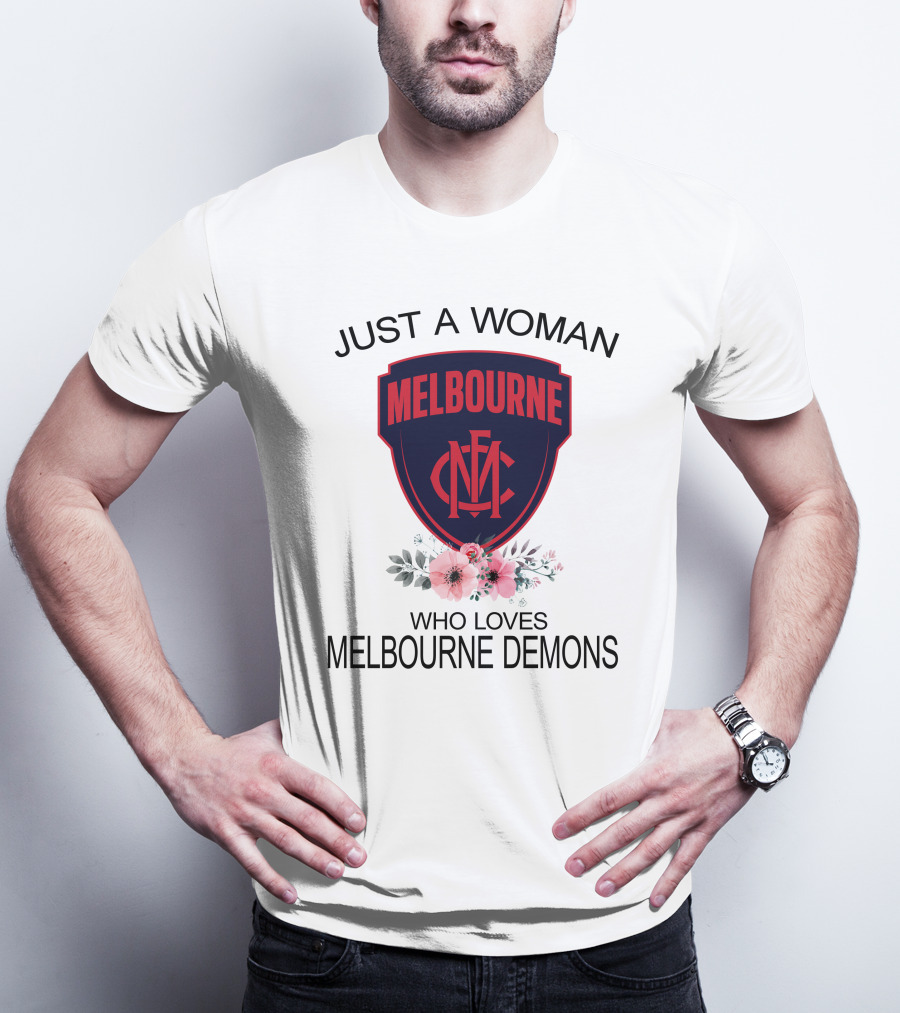 Just A Woman Who Loves Melbourne Demons Melbourne Cfc Logo Flower Decor T-Shirt