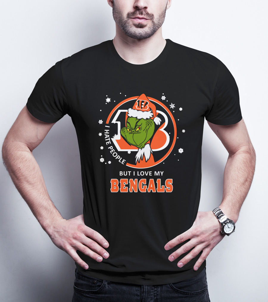 I Hate People But I Love My Bengals Ds004-07-Cincinnati Bengals Grinch Christmas Edition T-Shirt