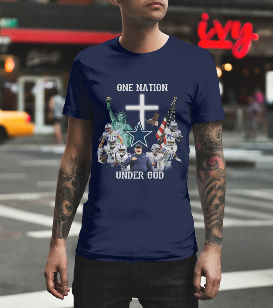 Dallas Cowboys One Nation Under God Statue Of Liberty Cross American Flag Eagle T-Shirt