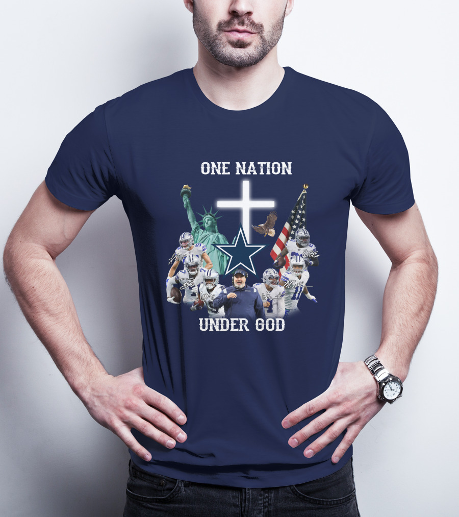 Dallas Cowboys One Nation Under God Statue Of Liberty Cross American Flag Eagle T-Shirt