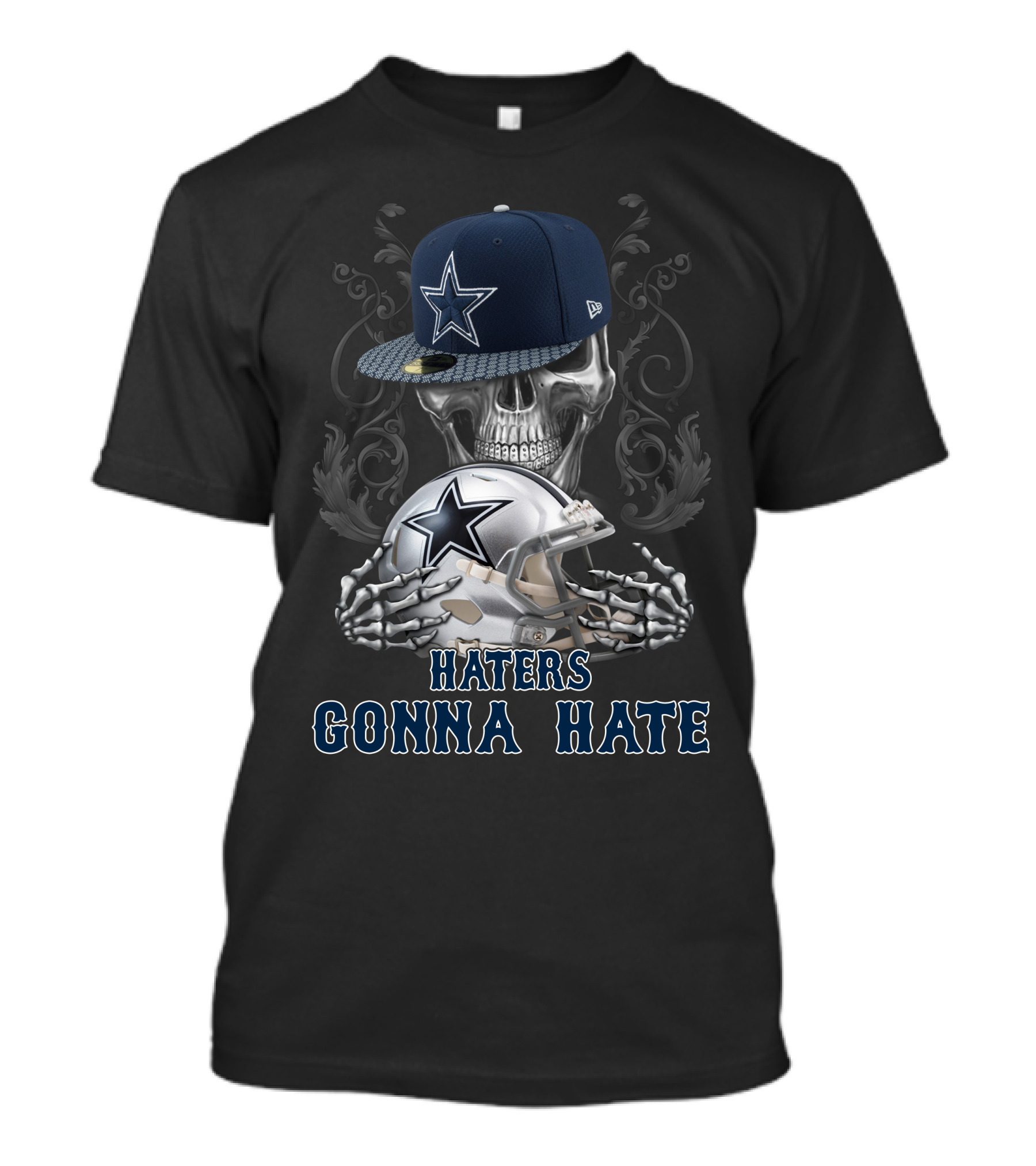 Haters Gonna Hate Skull With Dallas Cowboys Cap And Helmet T-Shirt