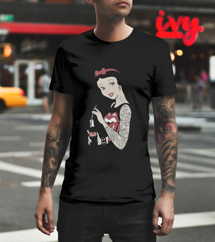 Princess Tattoo Pop Culture Mashup With Rolling Stones And Soda Branding T-Shirt