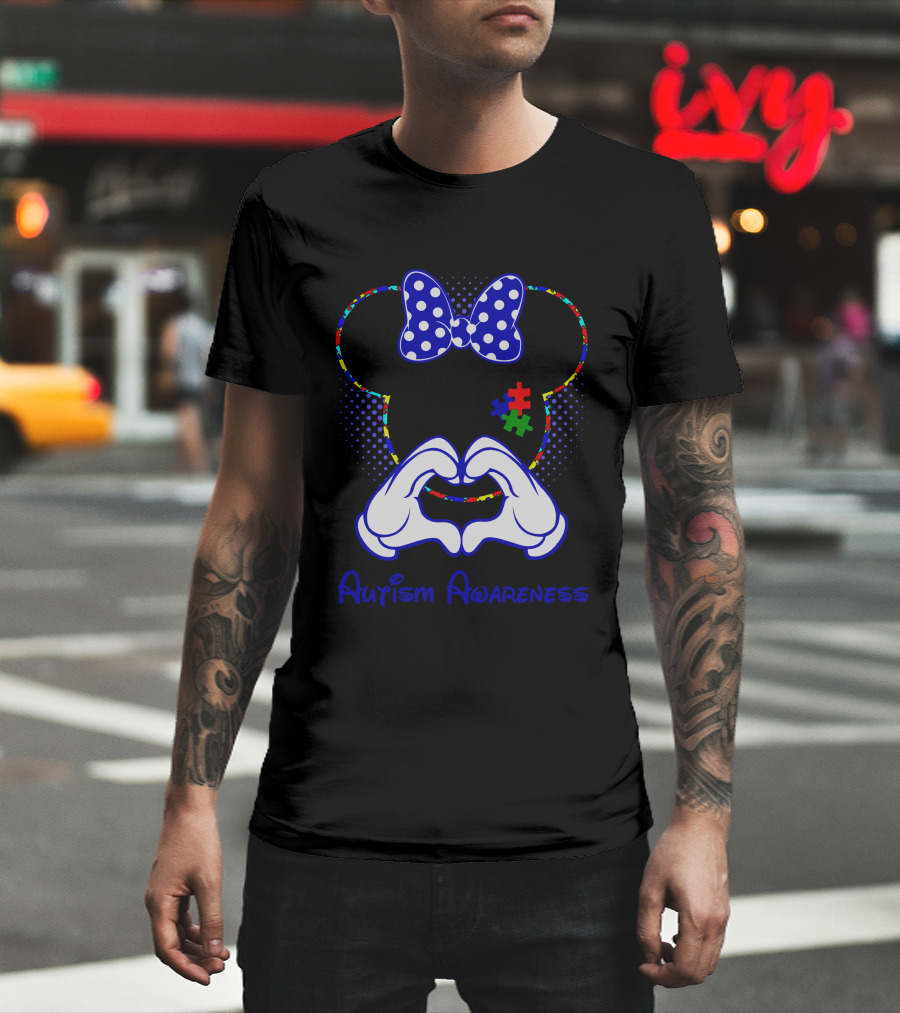 Autism Awareness Minnie Mouse Puzzle Heart Hands T-Shirt