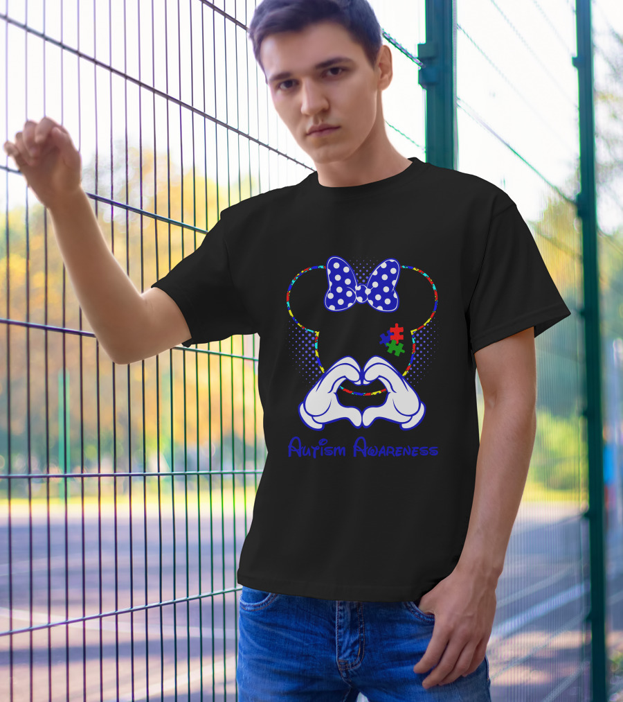 Autism Awareness Minnie Mouse Puzzle Heart Hands T-Shirt
